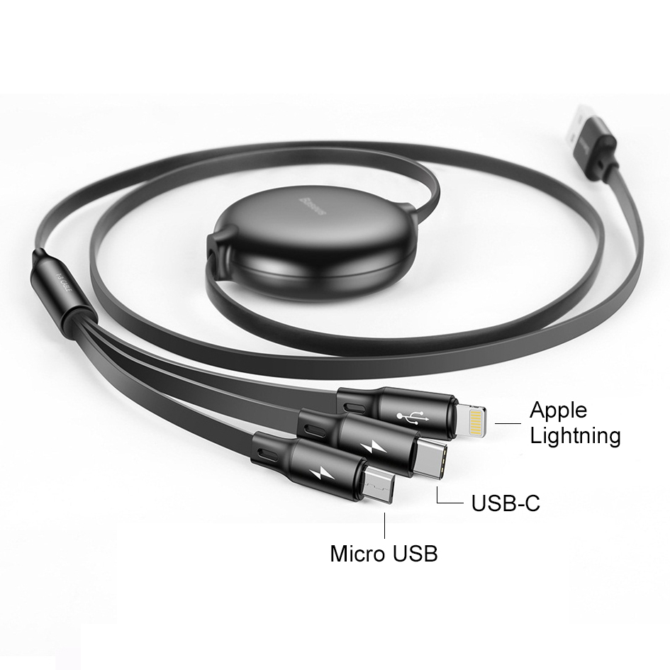Baseus Retractable Type-C / Lightning / Micro USB Cable (1.2m)