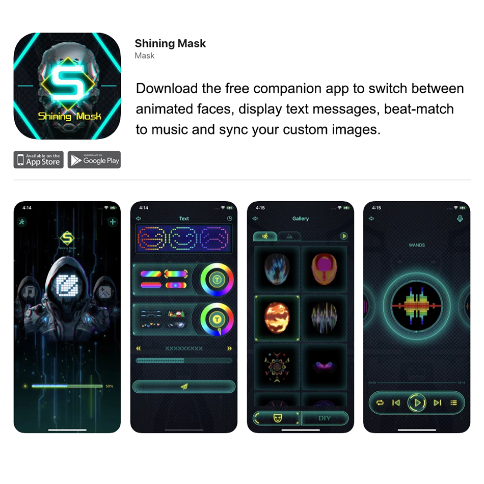 Shining LED Face Mask / Bluetooth App / Programmable Effects