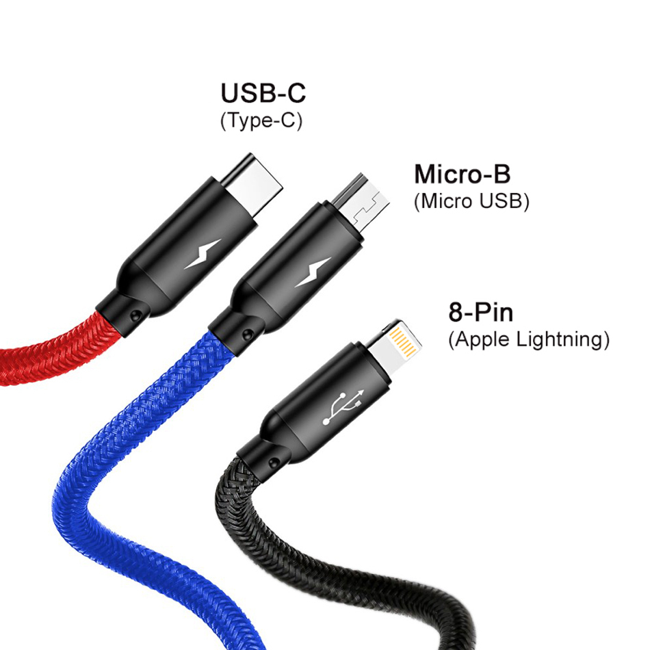 Baseus Color Type-C / Lightning / Micro USB Charging Cable (30cm)
