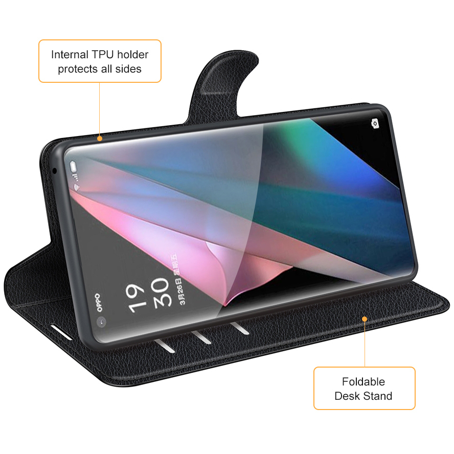 Leather Wallet Case for Oppo Find X3 Pro (Black)