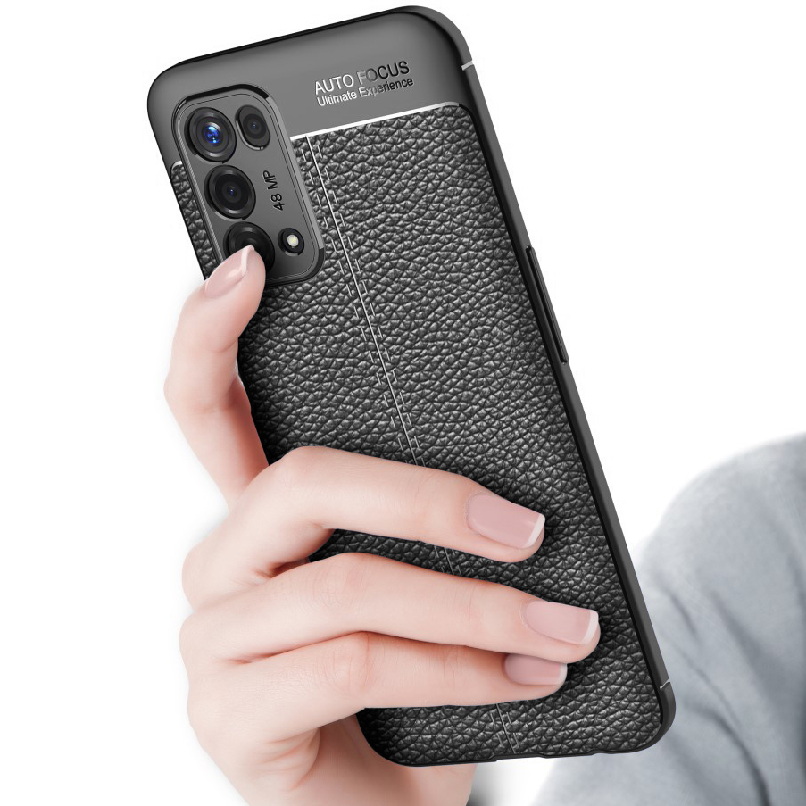 Flexi Slim Litchi Texture Case for Oppo A74 5G (Black)