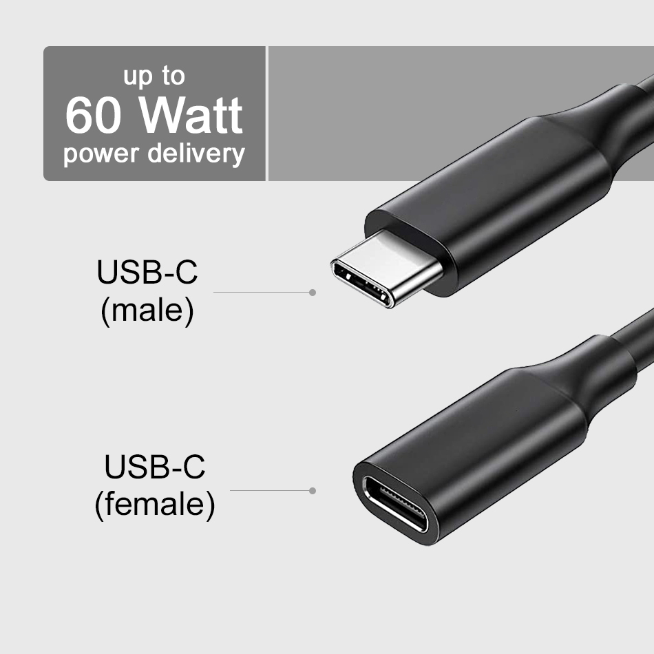 60W USB Type-C Male to Female Extension Cable (1.5m) for Laptop