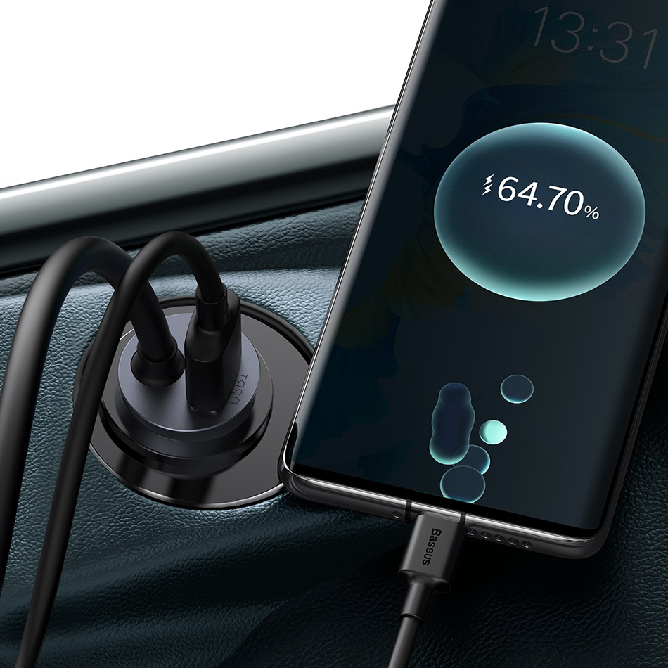 Baseus 120W 4-Port USB Type-C Car Charger Extension Cable (1.5m)