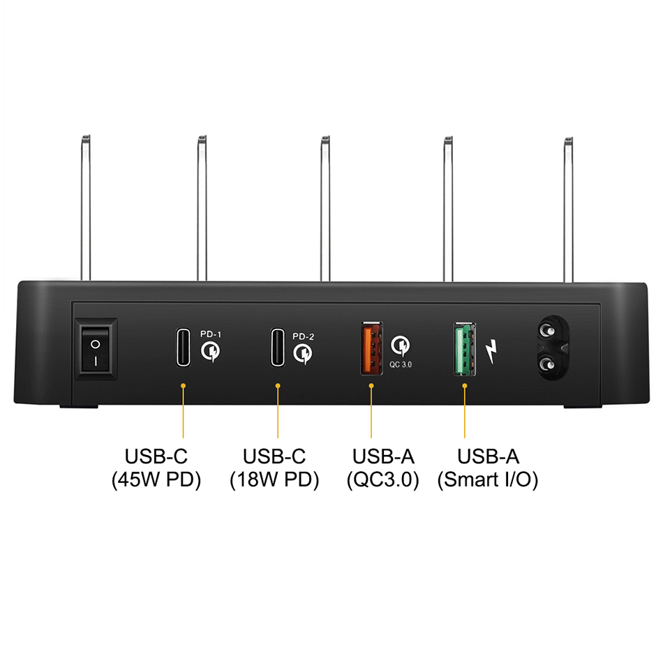45W (4-Port) USB Type-C / QC3.0 / Charging Station for Phone