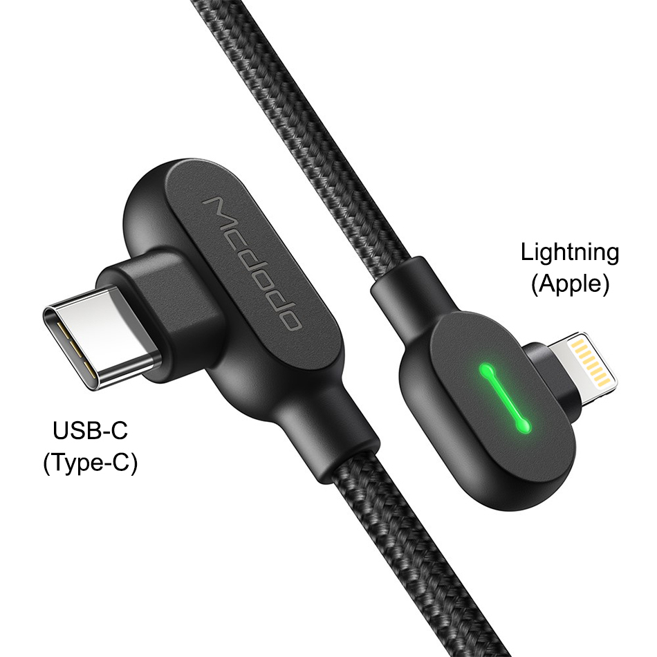 36W Double Elbow USB Type-C to Lightning Cable (1.2m) for iPhone