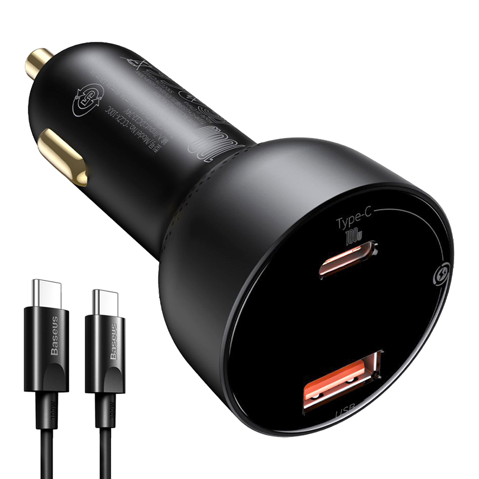 Baseus Display 100W Dual USB Type-C Car Charger Cable for Laptop