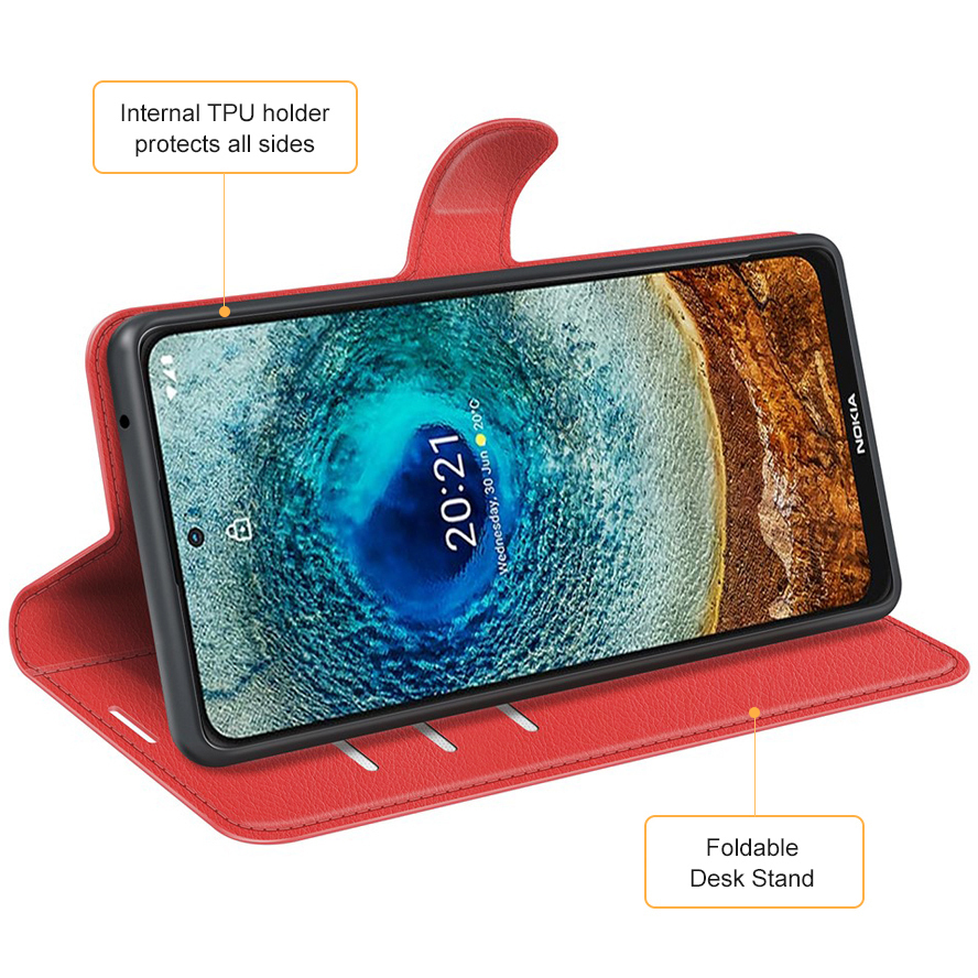 Leather Wallet Case for Nokia X20 (Red)