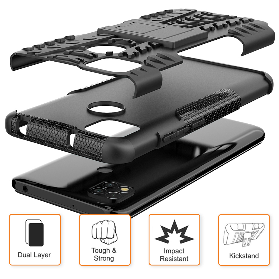 Dual Layer Rugged Tough Case for Xiaomi Redmi 9C (Black)