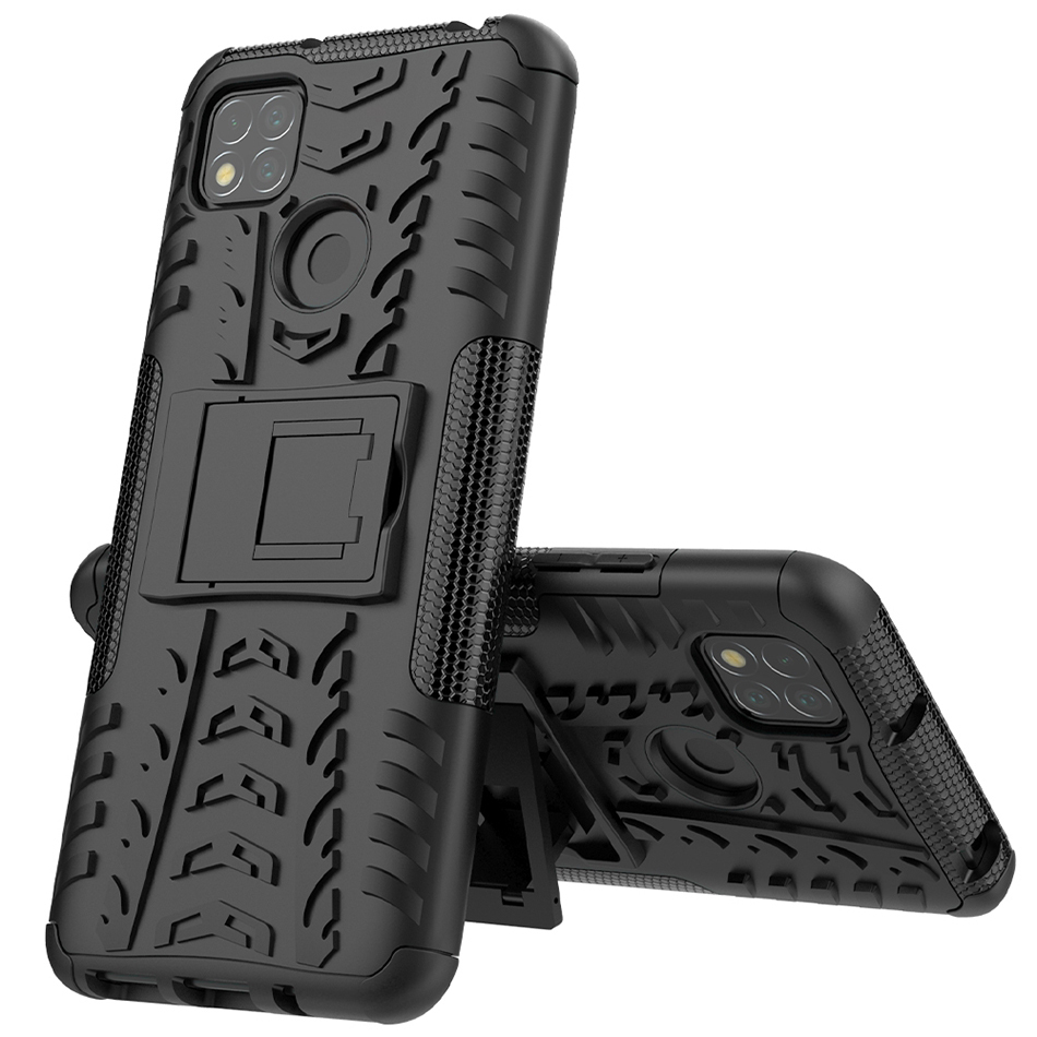 Dual Layer Rugged Tough Case for Xiaomi Redmi 9C (Black)