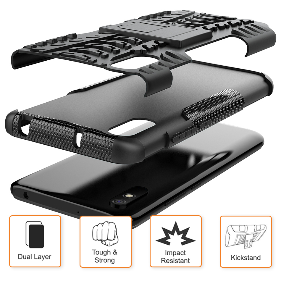 Dual Layer Rugged Tough Case for Xiaomi Redmi 9A (Black)