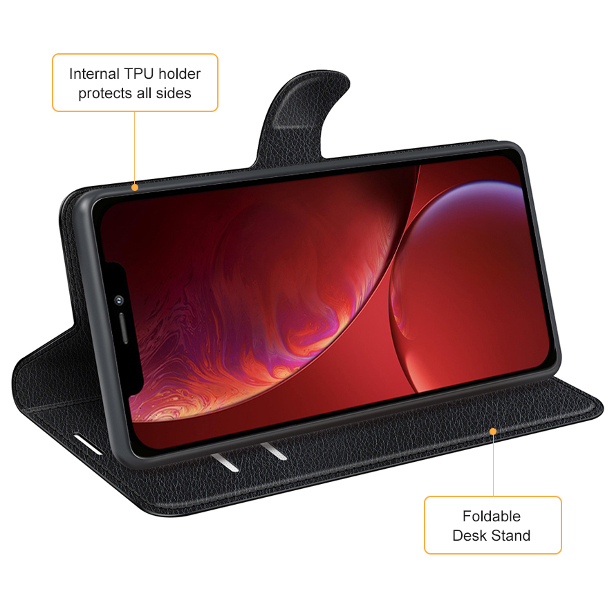 Leather Wallet Case for Apple iPhone 13 Mini (Black)