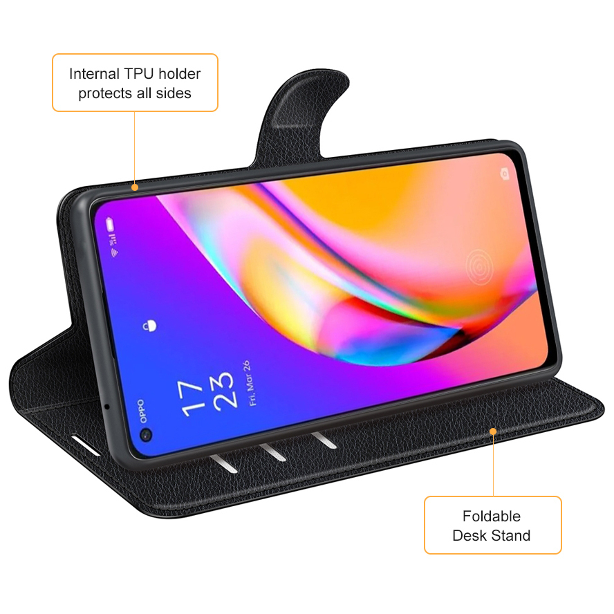 Leather Wallet Case for Oppo A94 5G (Black)