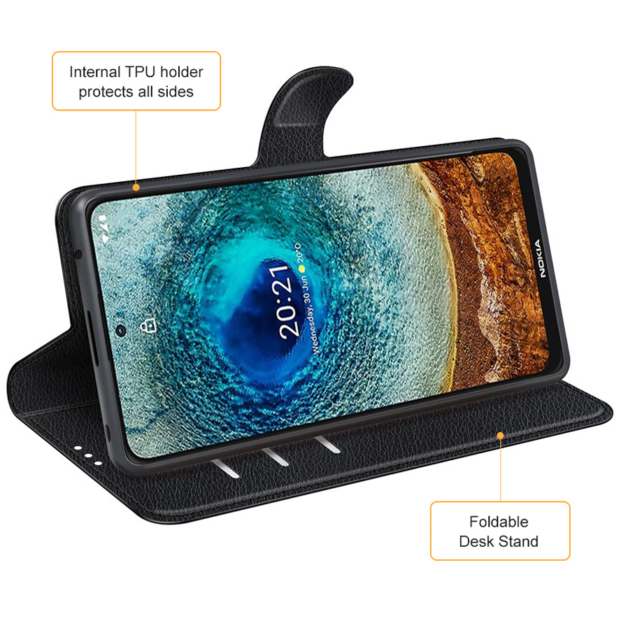 Leather Wallet Case for Nokia XR20 (Black)