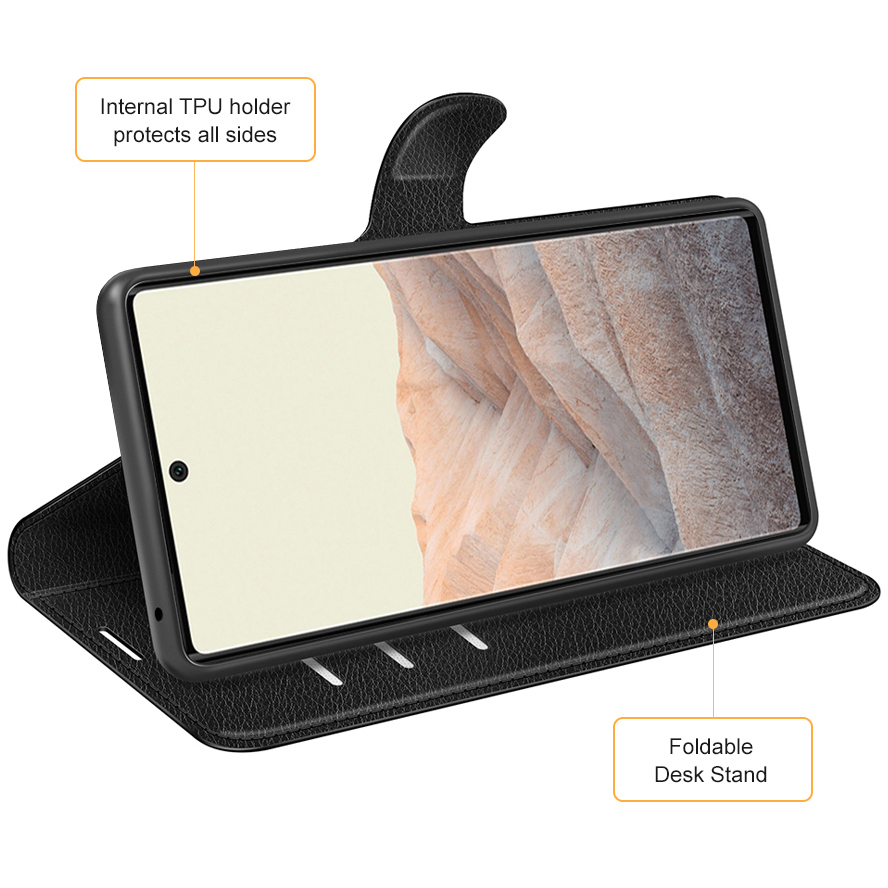 Leather Wallet Case for Google Pixel 6 (Black)