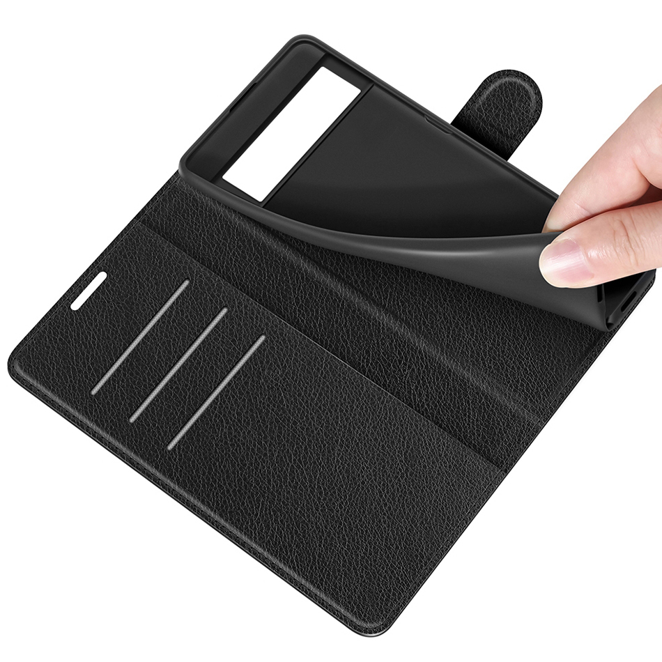 Leather Wallet Case for Google Pixel 6 Pro (Black)