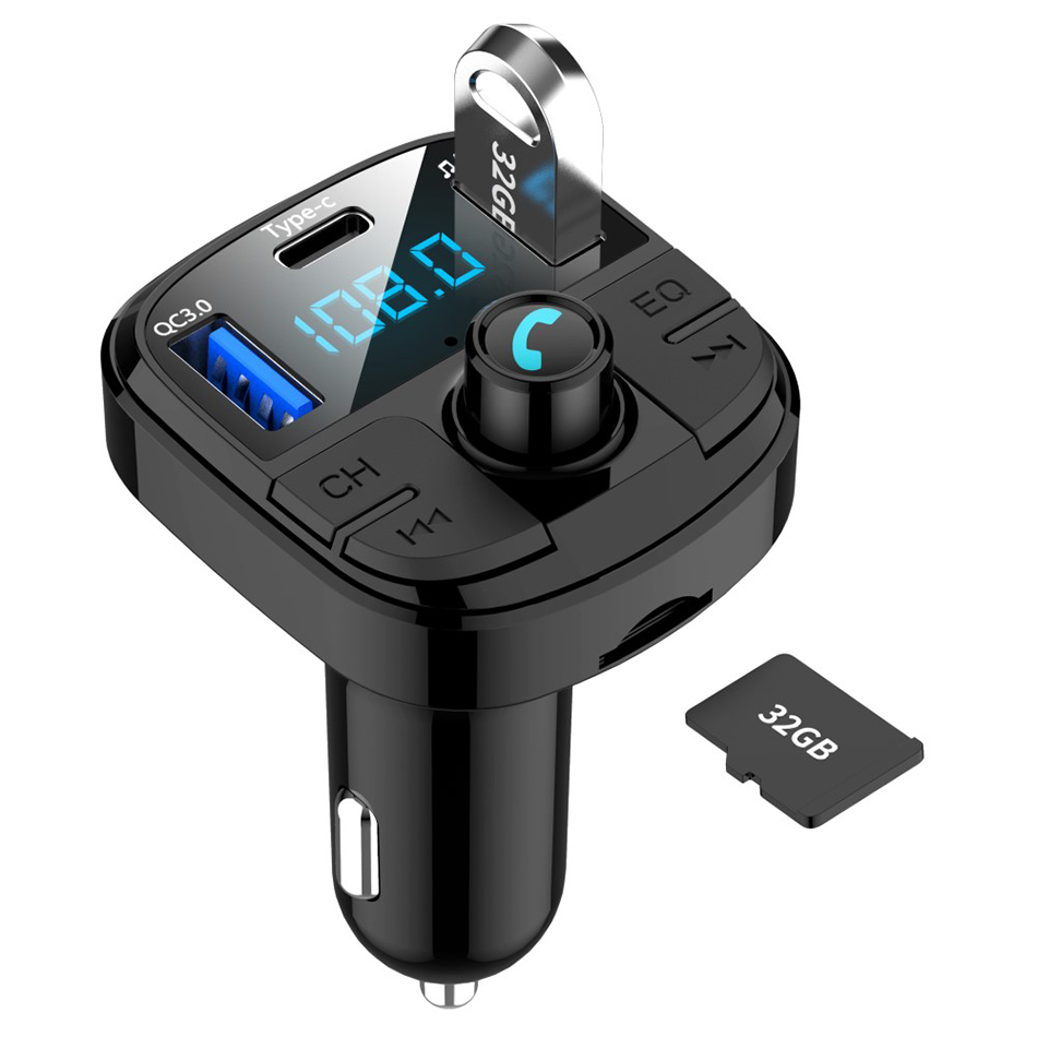 FM Radio Car Bluetooth Audio Transmitter / USB-C Charger / QC3.0