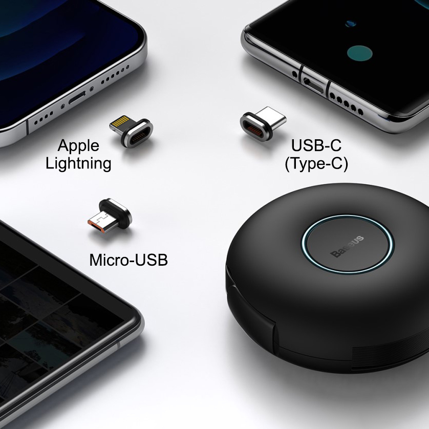 Baseus 60W Magnetic Retractable USB Type-C Lightning Micro Cable