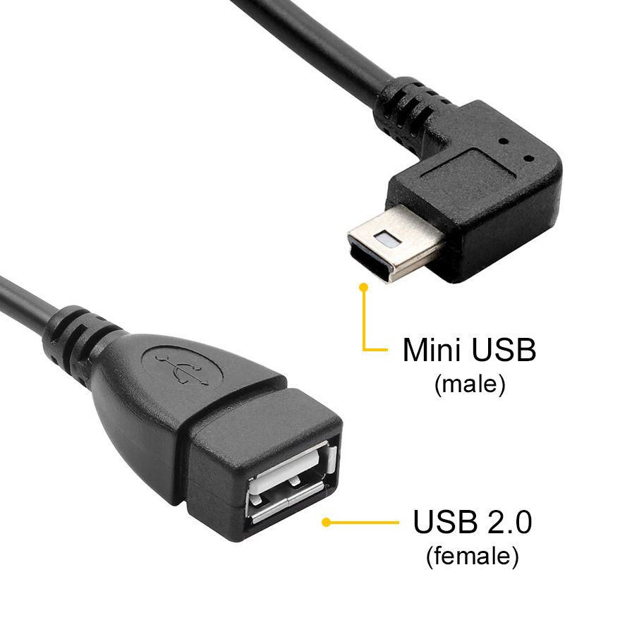 90 Degree Mini-USB to USB 2.0 Female OTG Adapter Cable (14cm)