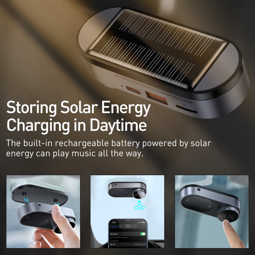 Baseus Solar Power Audio Player FM Radio Bluetooth 5.0 / SD Card