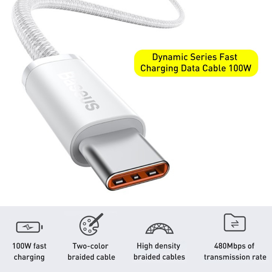 Baseus Dynamic 4 100W USB Type-C Cable (2m) for Laptop (White)