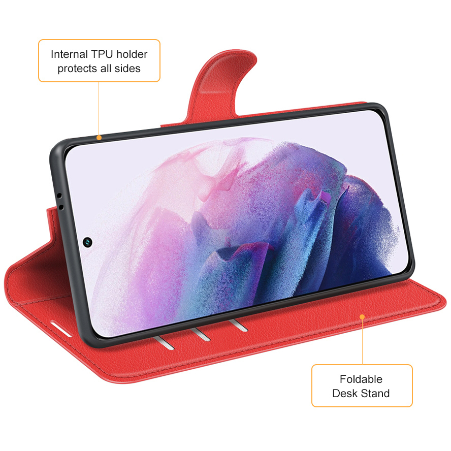 Leather Wallet Case for Samsung Galaxy S22+ (Red)