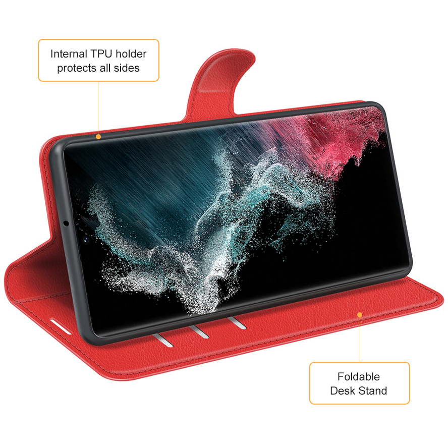 Leather Wallet Case for Samsung Galaxy S22 Ultra (Red)