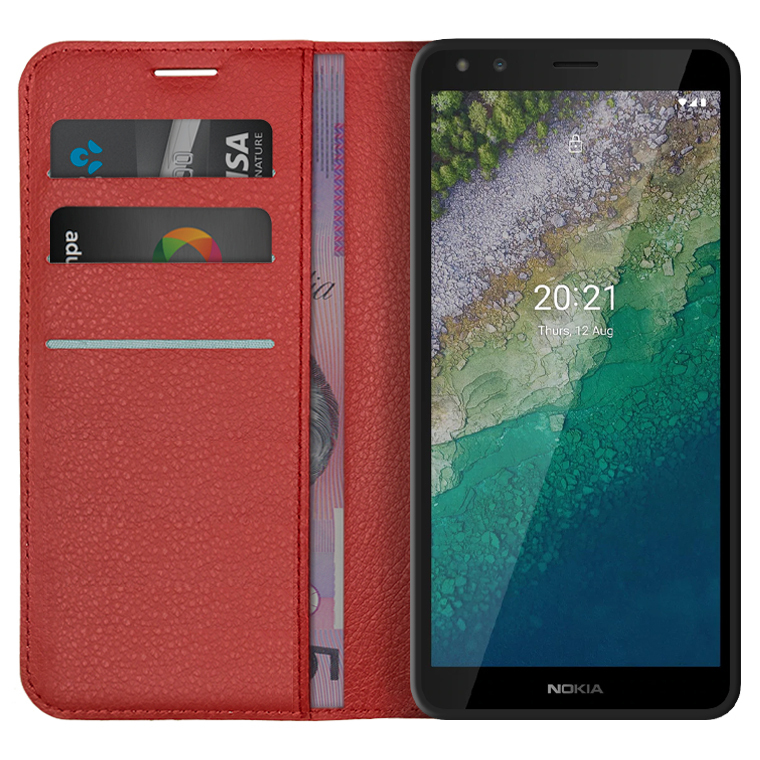 Leather Wallet Case for Nokia C01 Plus (Red)