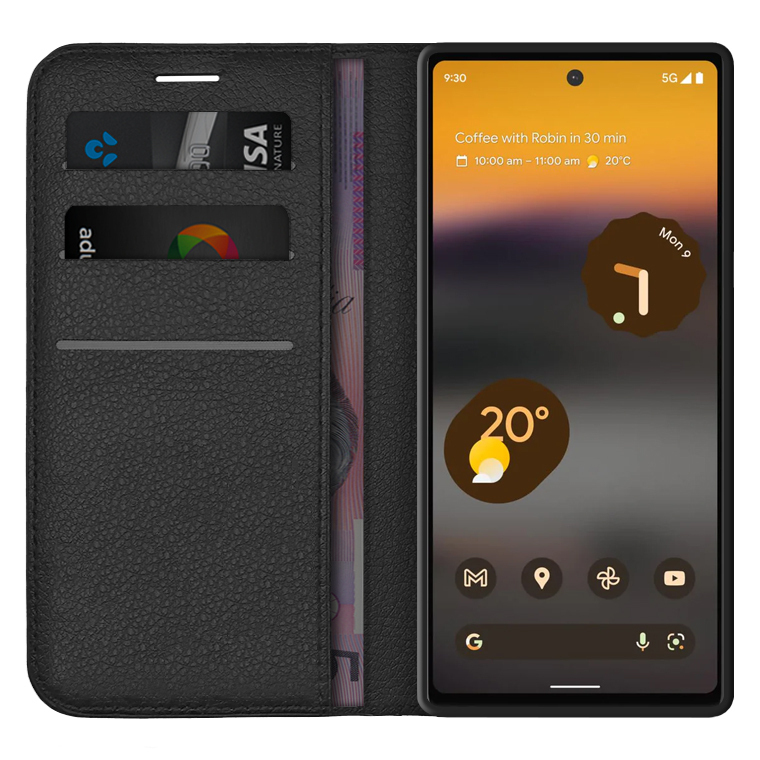 Leather Wallet Case for Google Pixel 6a (Black)