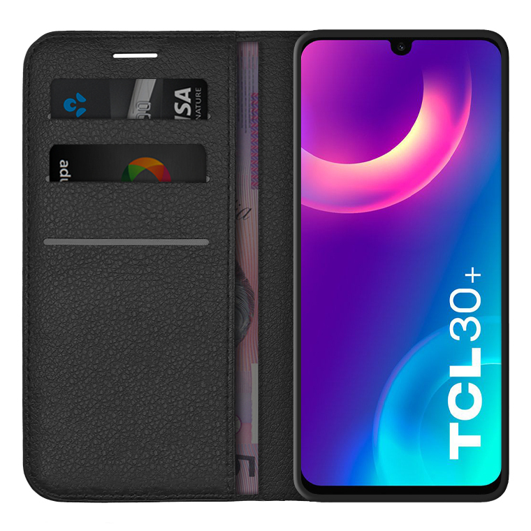 Leather Wallet Case for TCL 30 / 30+ (Black)