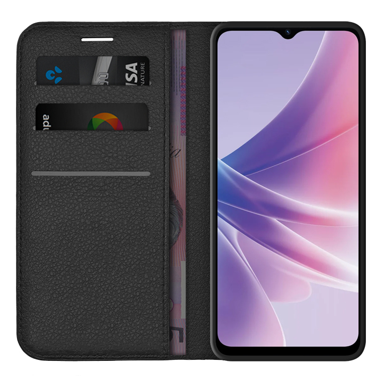 Leather Wallet Case for Oppo A77 5G (Black)