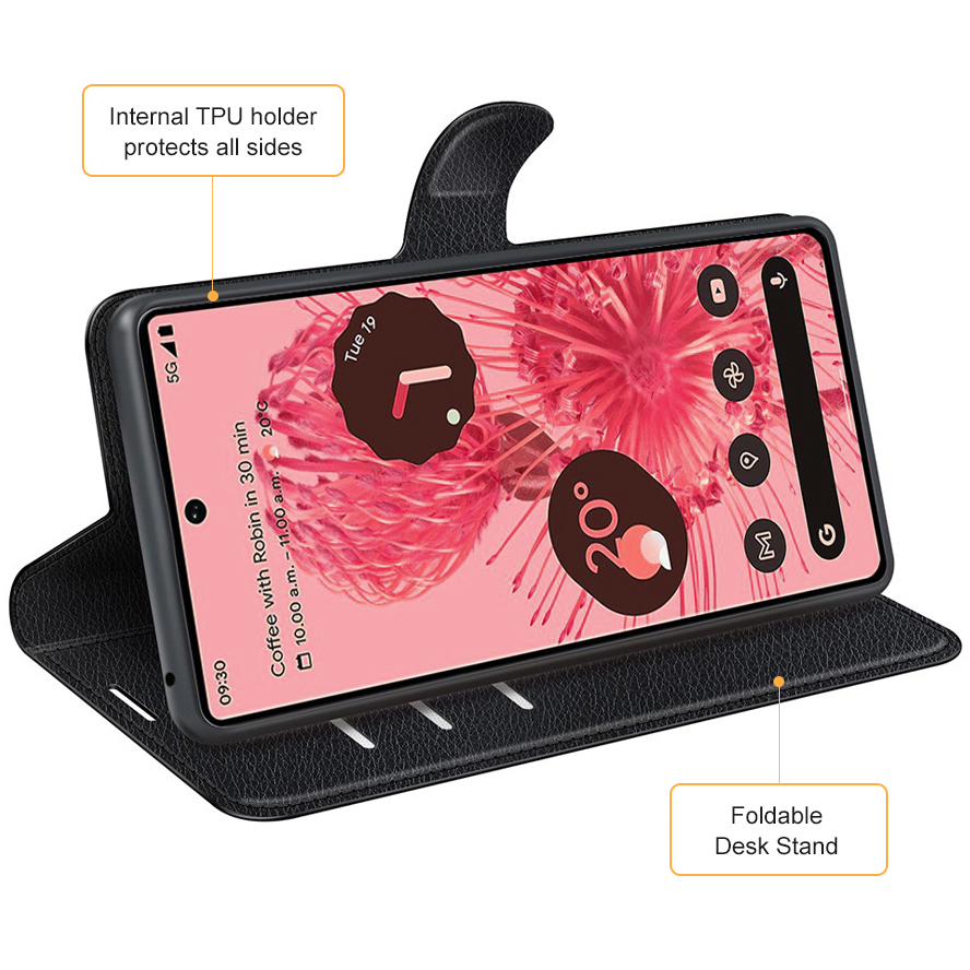Leather Wallet Case for Google Pixel 7 Pro (Black)
