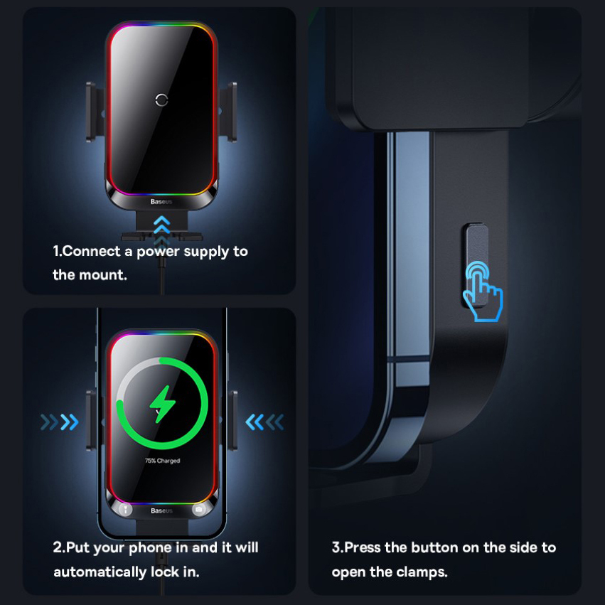 Baseus Halo Wireless Charger / Air Vent Car Mount / Auto Sensor