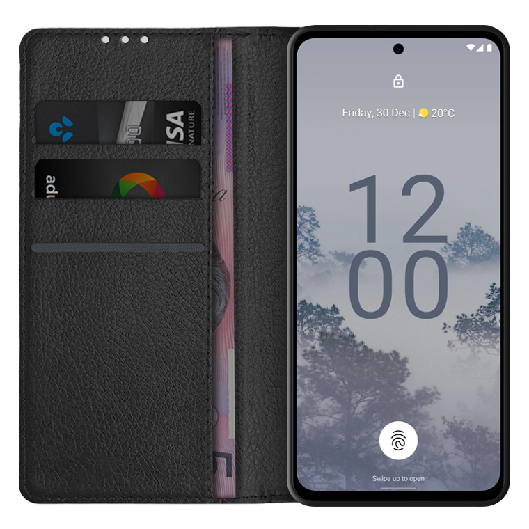 Leather Wallet Case for Nokia X30 (Black)