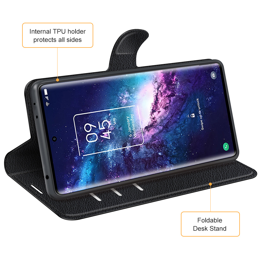 Leather Wallet Case for TCL 20 Pro 5G (Black)