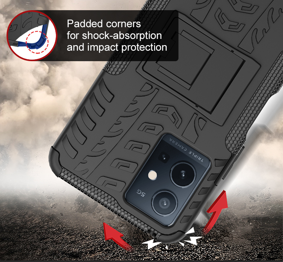 Dual Layer Rugged Shockproof Case for Vivo Y55 5G (Black)