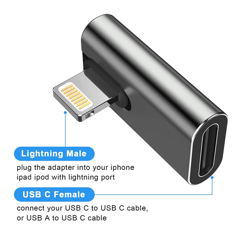 20W Right Angle USB Type-C Female to Lightning Adapter for iPhone