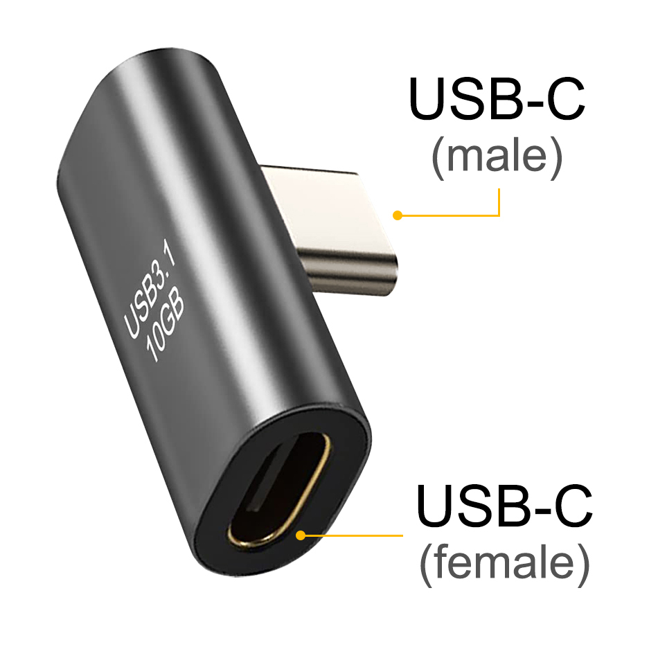 Right Angle 100W USB Type-C Extender Adapter (Male / Female)