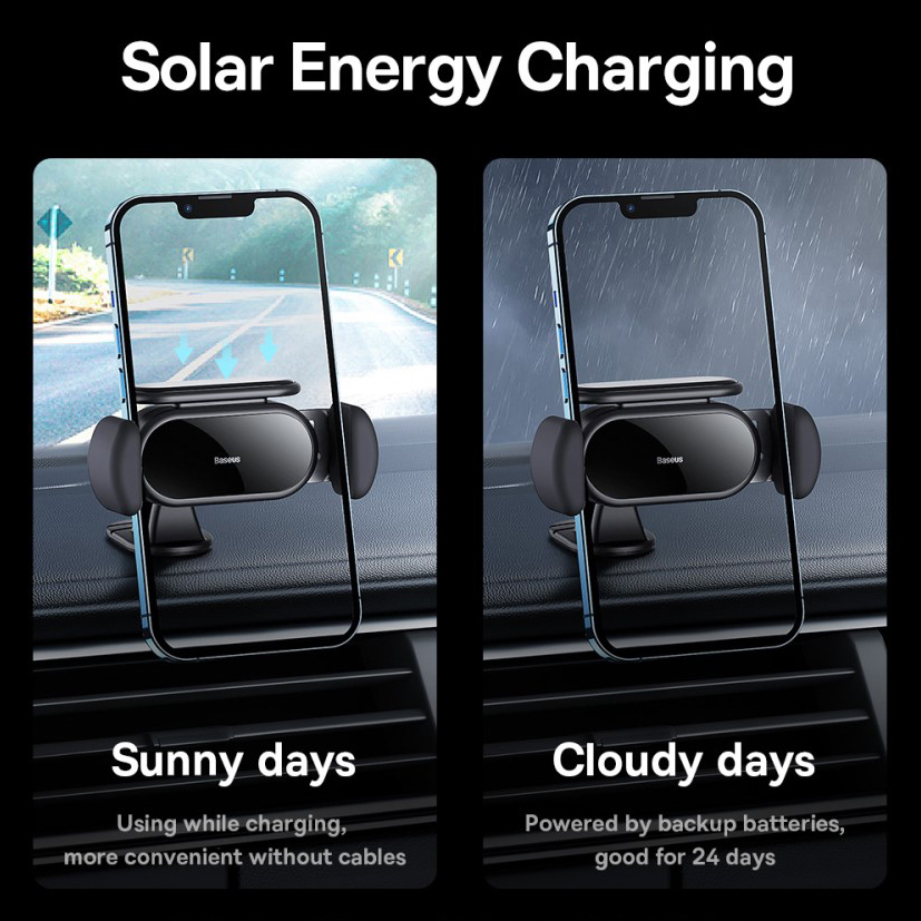 Baseus Solar Power Dashboard Car Mount / Auto-Clamp Phone Holder