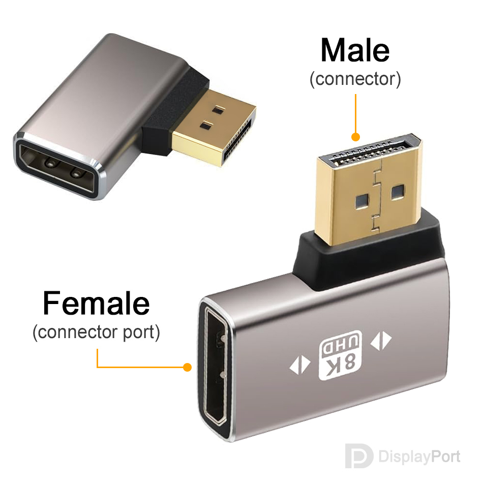 Right Angle DisplayPort Extender to Female Adapter
