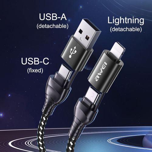 Awei 4-in-1 (60W) PD USB Type-C / Lightning / Charging Cable (1m)