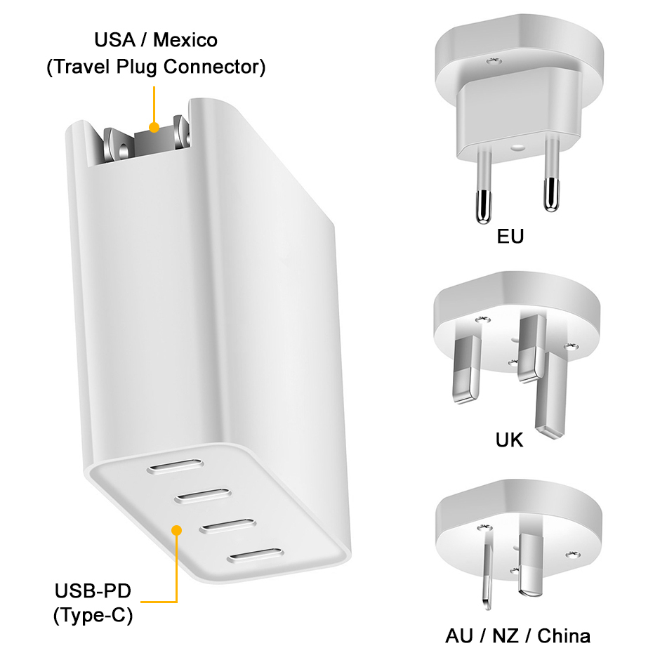 GaN PD 130W (4-Port) USB Type-C Travel Charger Adapter for Laptop