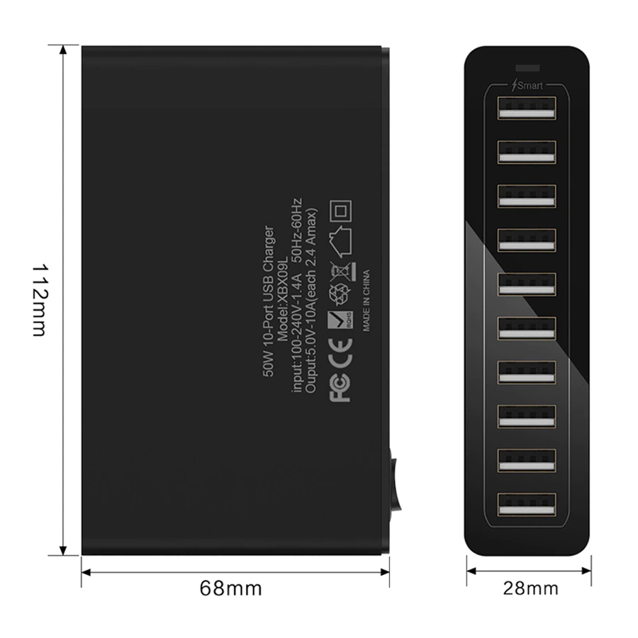 50W (10-Port) USB Charging Station / Power Adapter for Phone