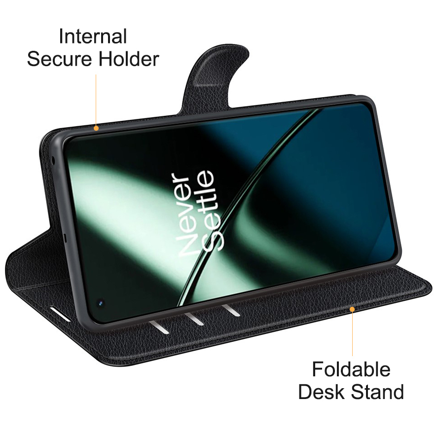 Leather Wallet Case for OnePlus 11 (Black)