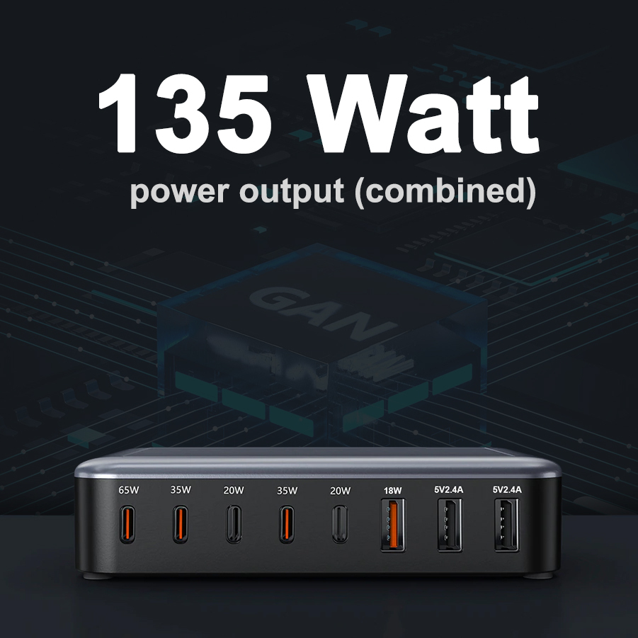 8-Port (135W) GaN II USB Type-C / PD 3.0 Charging Station