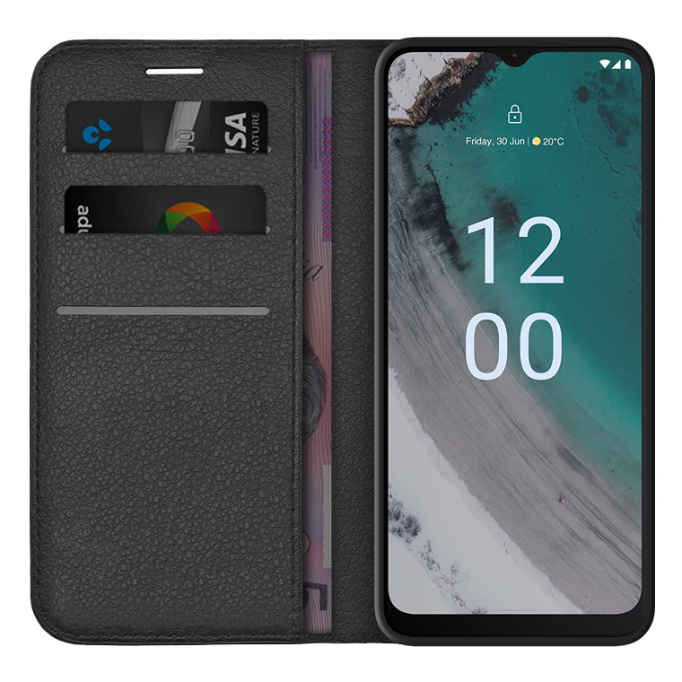 Leather Wallet Case for Nokia C32 (Black)