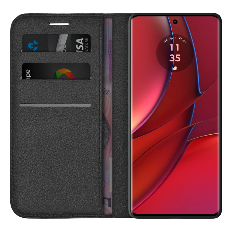 Leather Wallet Case for Motorola Edge 40 (Black)