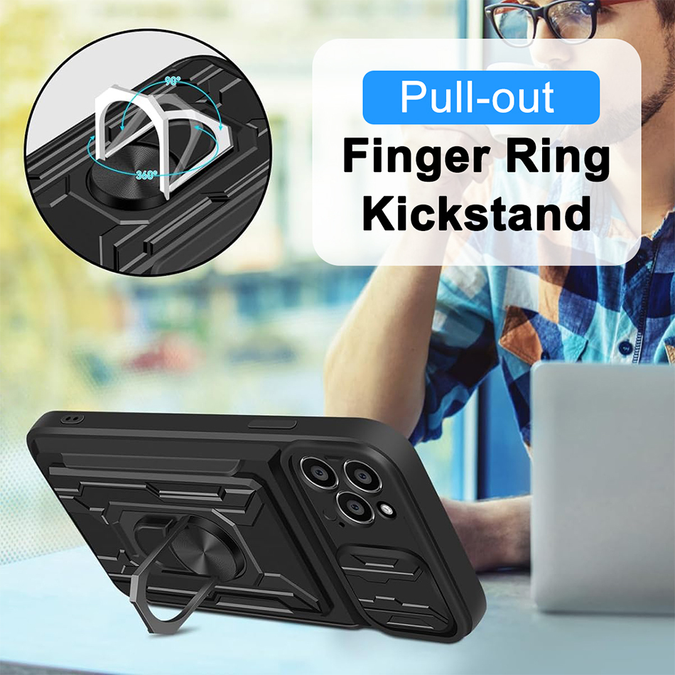 Heavy Duty Slide Case Card Slot Stand for Apple iPhone 15 Pro Max