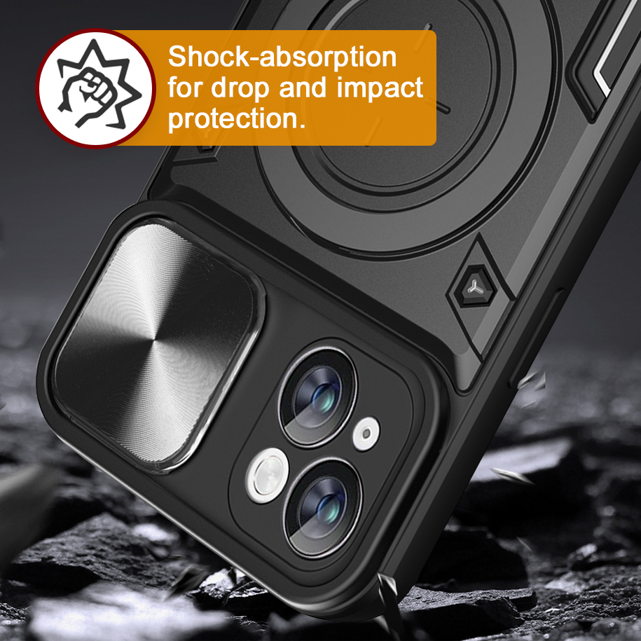 Slim Armour Tough Case / Finger Ring for Apple iPhone 15 (Black)