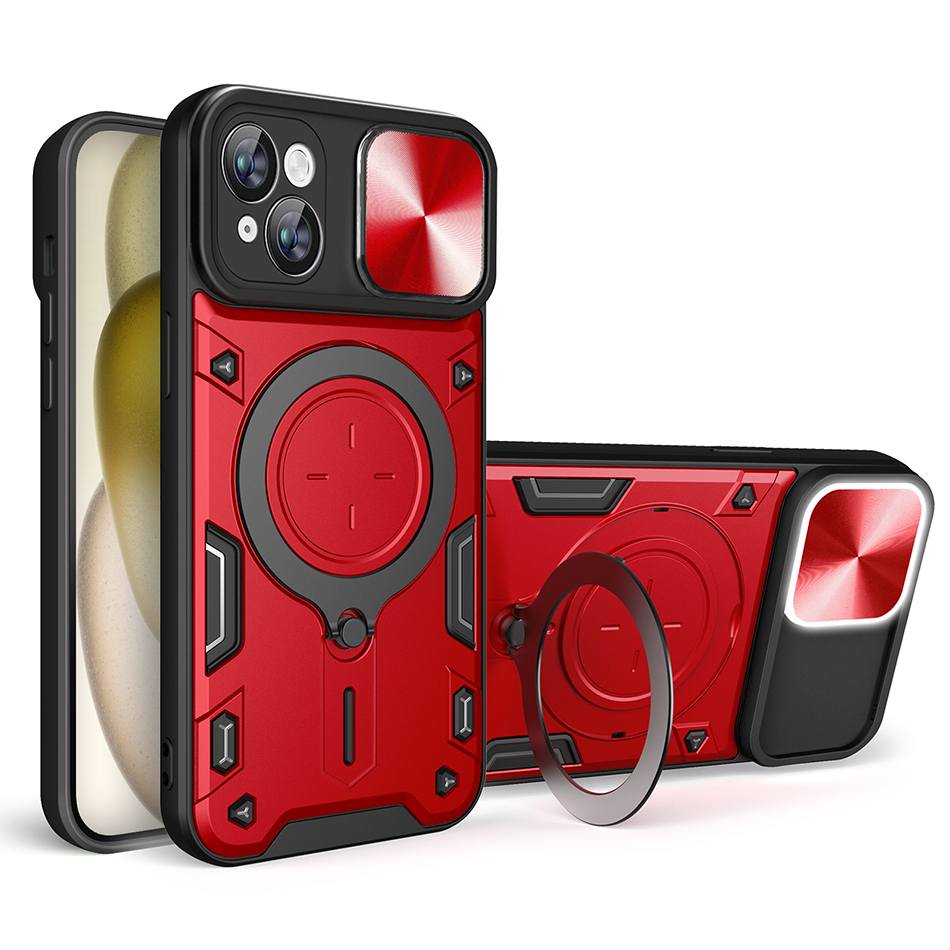 Slim Armour Tough Case / Finger Ring for iPhone 15 Plus (Red)
