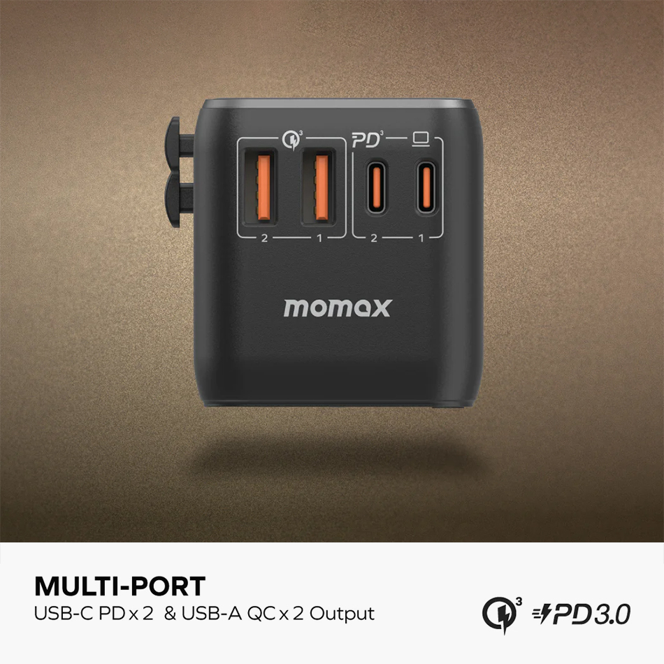 Momax 1-World 100W GaN 4-Port USB Type-C Charger Travel Adapter